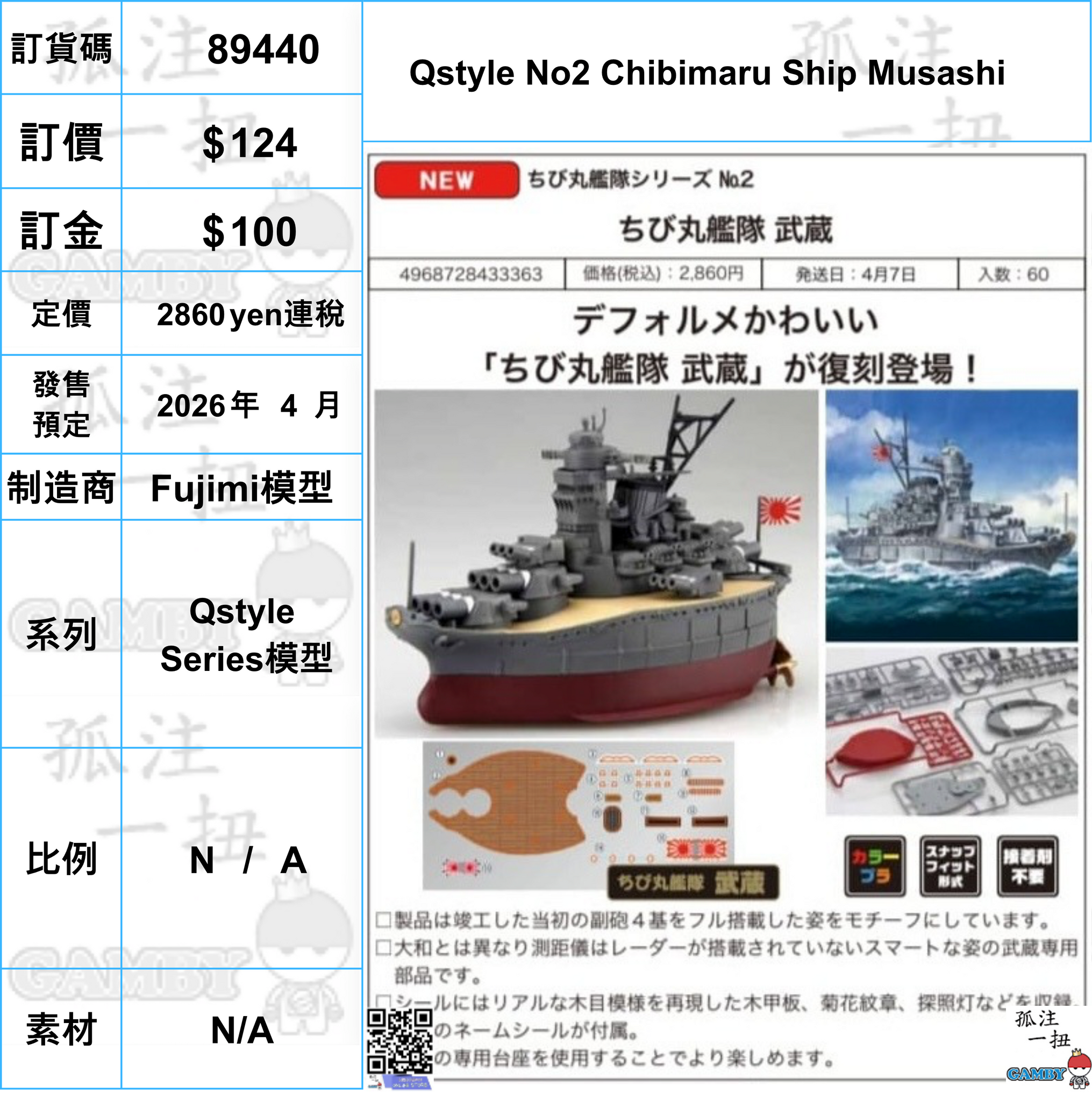 訂貨碼:89440 #(免手續費)Qstyle No2 Chibimaru Ship Musashi=Qsty – 孤注一扭