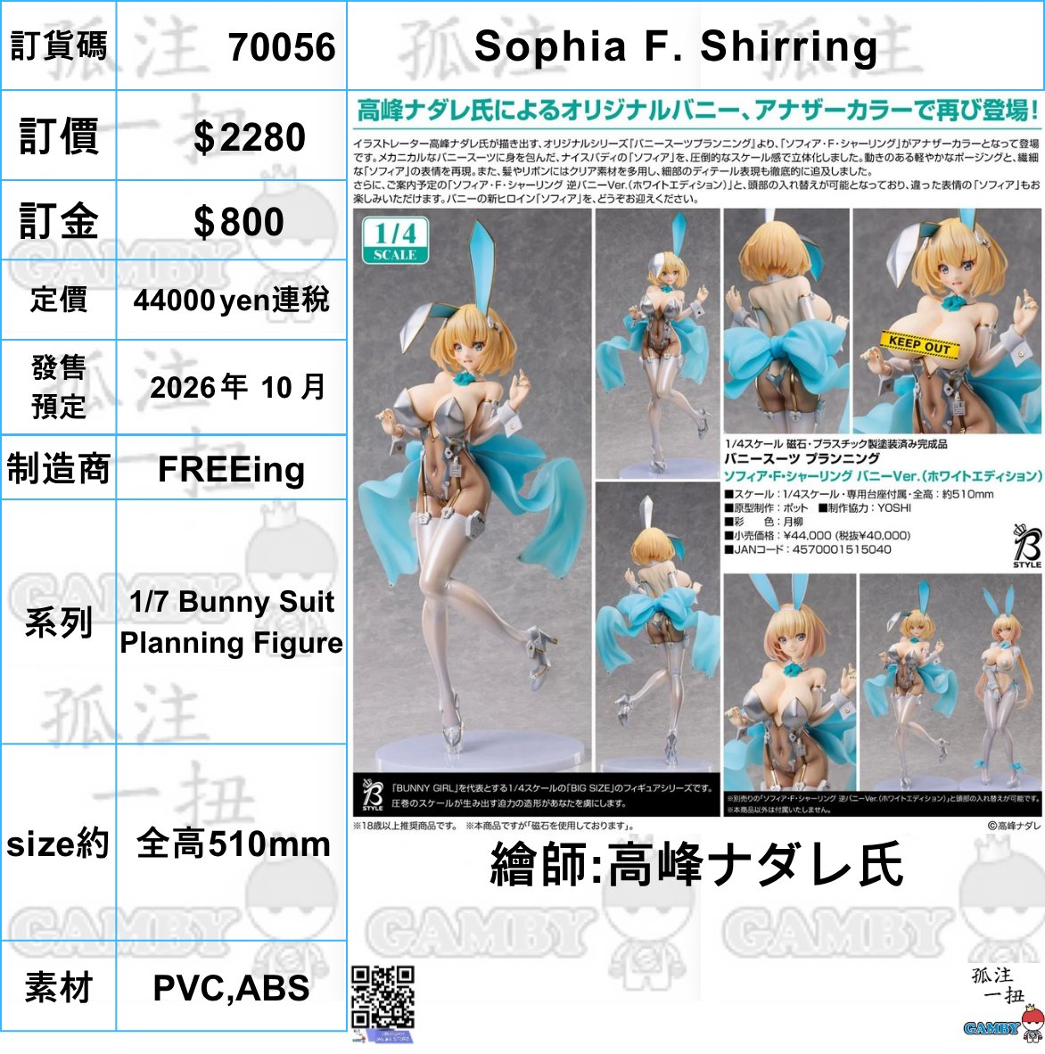 訂貨碼:70056 #(免手續費)Sophia F. Shirring=1/7 Bunny Suit Pla – 孤注一扭